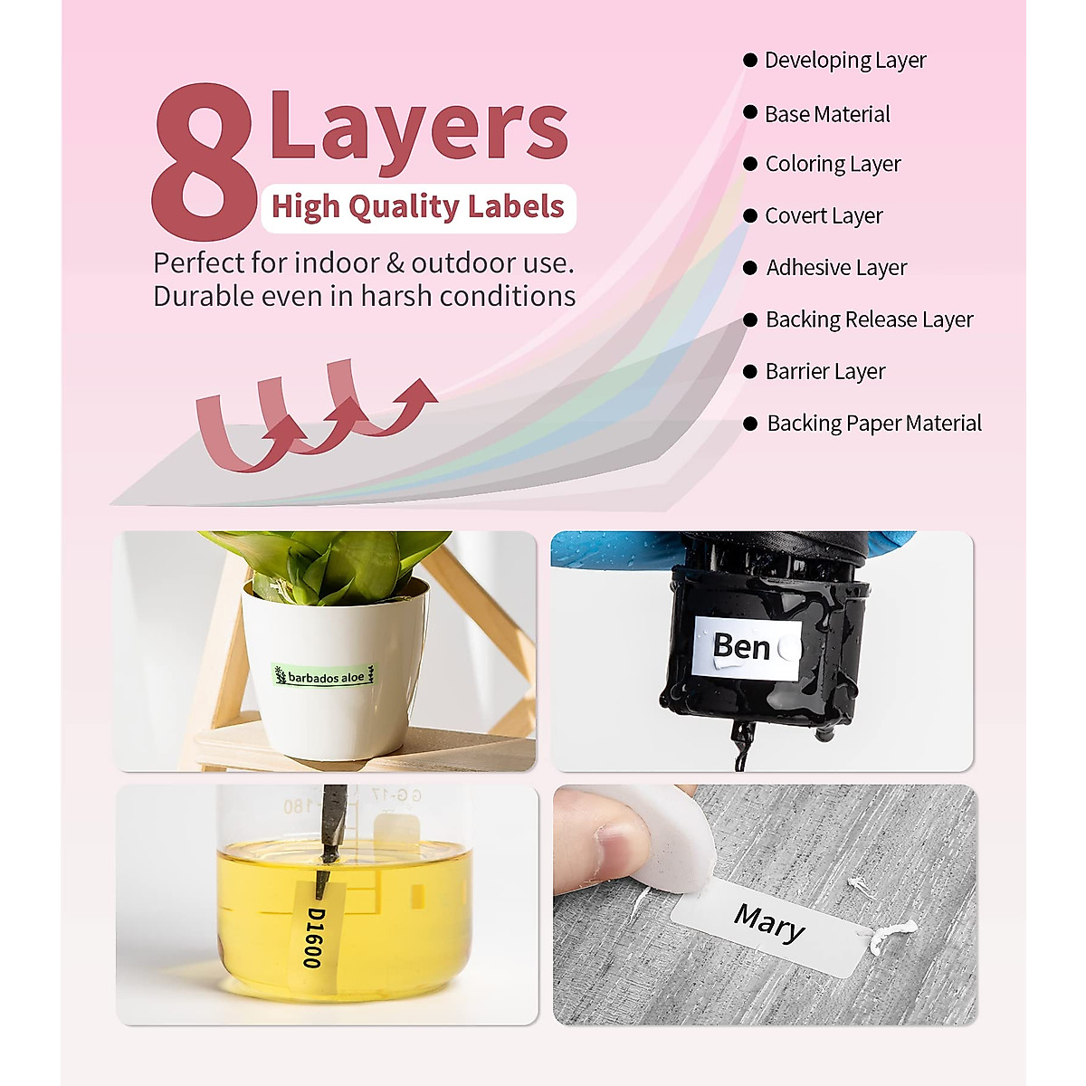 Vixic D1600 Bluetooth Label Maker (Comes with 4 Color Label Tapes) Bundle 6 Color Standard Label Tapes, 12mm (1/2 Inch), Compatible D1600 Label Maker