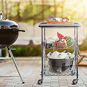 Seville Classics NSF Commercial Stainless Steel Top Work Table Island Utility Cart Prep Station, 78 for Restaurant, Kitchen, Warehouse, Garage, Hotel, Home, 55 Steel, 24" W x 20" D x 36" H