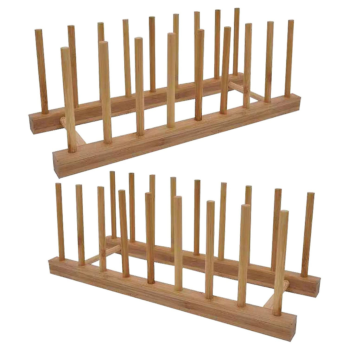 NONGSHAR 8-Slots Bamboo Wooden Plate Racks Dish Stand Holder Kitchen Storage Cabinet Organizer for Dish / Plate / Bowl / Cup / Pot Lid / Cutting Board (8 Slots-2 Pack, bamboo texture)