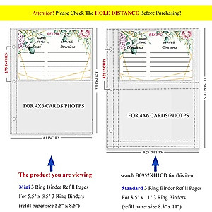 Recipe Card Page Protectors, Mini Recipe Card Sleeves for 8.5 x 9.5 3-Ring Binder, 2 Pockets Per Page, Recipe Binder Refill Pages (50 PCS, 4x6 Inch Pockets)