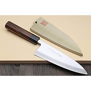 Yoshihiro Ginsanko High Carbon Stainless Steel Mizu Yaki Hongasumi Deba Japanese Fillet Chef Knife 6.5inch (165mm)