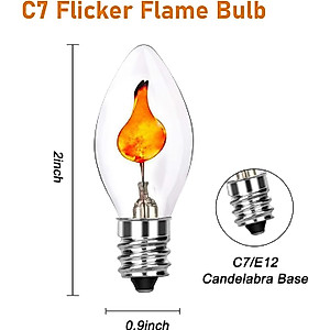 Tupkee C7 Flickering Flame Bulb – 1W, Light Bulb with Orange Glow That flickers and Dances up and Down - Replacement for E12 Base Christmas Candolier Window Candle - 2/Pkg