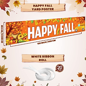 KatchOn, Scary Halloween Pumpkin Balloons - 25 Inch, Pack of 10 | Happy Fall Banner for Fall Decorations - Large, 120x20 Inch | Pumpkin Foil Balloons for Halloween Decorations | Fall Festival Banner