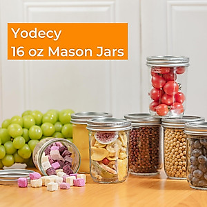 Yodecy 12 Pack 16 oz Wide Mouth Clear Mason Jars with Silver Metal Lids, Canning Jars for Overnight Oats, Food Storage, Dry Food, Snacks, Candies