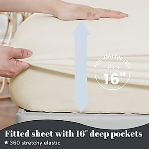 Bedlifes Queen Sheet Set- Ultra Soft Sheets-Luxury-Breathable-16 Deep Pocket- 1800 Thread Count Percale Egyptian Microfiber Bed Sheets Wrinkle, Fade and Stain Resistant Queen Size Cream 4 Pieces