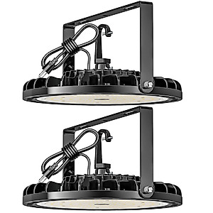 Flakeeper LED High Bay Light 150W 2PCS, 22500 LM with US Plug 5ft Cable (150LM/W), 5000K Daylight, Waterproof, UFO Commercial Industrial Warehouse Workshop Factory Barn Garage Area Lighting Fixture