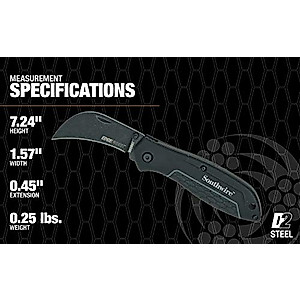Southwire HBKND2 Edgeforce Hawk Bill Pocket Knife; 2.6" blade; D2 Steel; Stonewash Black Oxide Finish For Corrosion Resistance- Curved Blade For Pull Cuts And Splicing
