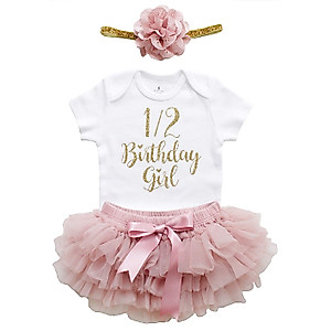 LilPinkGoose Baby Girl Half Birthday Outfit 1/2 Birthday Girl Outfits (Dusty Rose Short Sleeve, 6 Months)