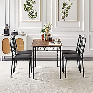 VECELO 5 Pieces Sets,43.3" Table&Chairs for 4,Industrial Counter Height Tabletop with Bar Stools, Rectangle Breakfast Chairs, Living Room, Apartment, Dining Table for 4, Brown