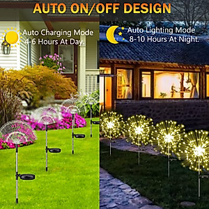 2-Pack Solar Garden Lights Outdoor Decorations, 180 LED Solar Firework Lights Waterproof with 2 Modes, String Solar Powered Lights Outdoor for Pathway Yard Party Wedding Patio Walkway(Warm White)