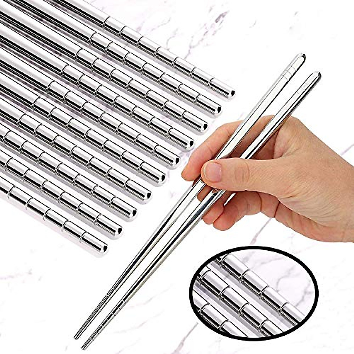 Omia Metal Chopsticks Premium Reusable 5 Pairs Stainless Steel Chopsticks Dishwasher Safe Lightweight Non-Slip Chop Sticks