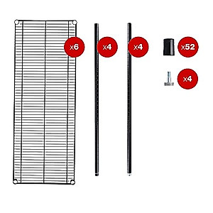 Alera NSF Certified 6-Shelf Wire Shelving Kit, 48w x 18d x 72h, Black