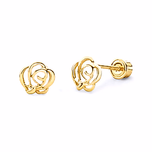 14k Yellow Gold Flower Stud Earrings with Screw Back