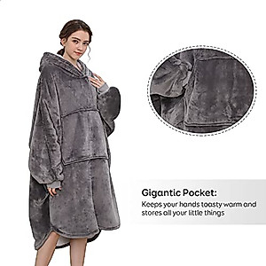 Pawque Wearable Blanket for Adults Women Men, Super Warm and Cozy Oversized Sweatshirt, Big Blanket Hoodie with Dolman Sleeves and Giant Pocket, One Size Fits All, Grey