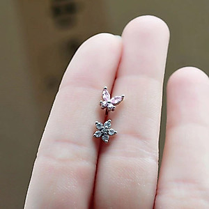 CHARMONLINE CZ Butterfly Flower L Bend Stud Nose Ring 20G L Shaped Nose Studs Nose Hoop Rings Nose Body Piercing for Women Men