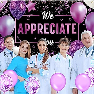We Appreciate You Banner Thank You Banner Pastor Appreciation Decorations Banner Thank You For All You Do Backdrop Employee Appreciation Gifts Staff Retirement Appreciation Party Decor (Purple Black)