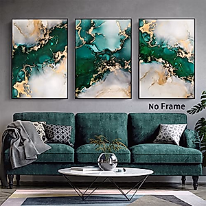 Green Gold Marble Canvas Wall Art Green Abstract Painting with Gold Foil Art Print Marble Bedroom Artwork White and Gold Abstract Wall Picture Modern Green Marble Poster Art Print 16x24inchx3 No Frame