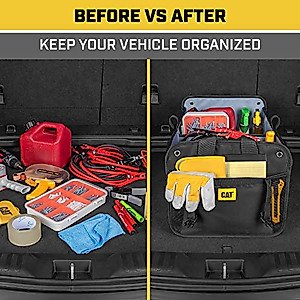 CAT® FlexTrunk Car Trunk Organizer Storage - Collapsible Dual-Compartment Automotive Adjustable Pockets Expandable Sturdy Multipurpose Folding Cargo Store for Auto Backseat, Black (CATO-201)