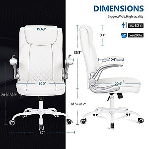 Misolant Office Chair, Executive Desk Chair, Comfortable Executive Chair, Executive Office Chair with Flip Up Armrest, Big and Tall Office Chair with Adjust Height, Leather Office Chair Ivory White