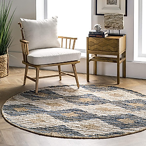 nuLOOM Hand Braided Marla Denim And Jute Diamonds Runner Rug, 2' 6" x 6', Off-white
