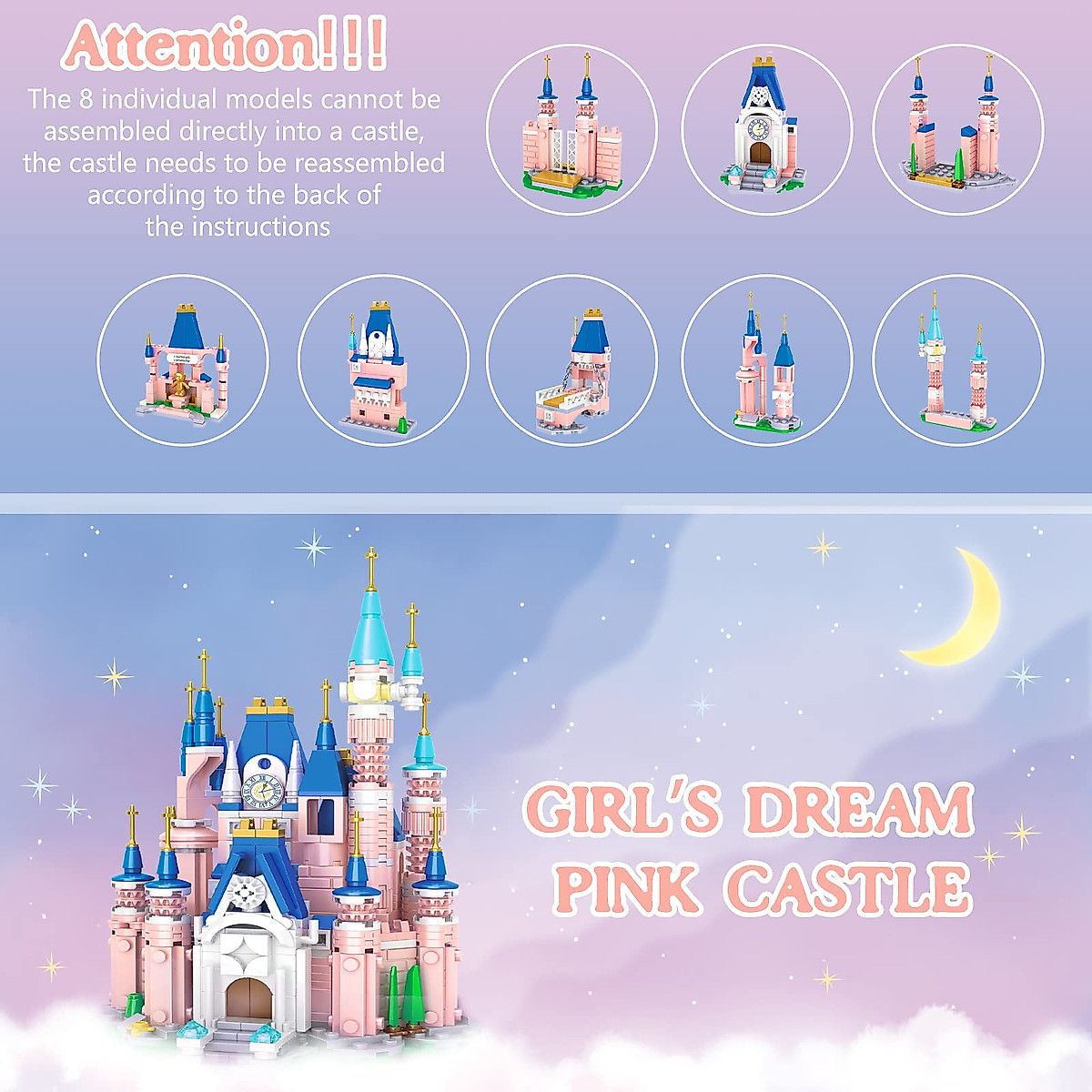 Hodlvant Princess Castle Building Blocks Toys for Kids, 596 Pcs Pink Palace Girls Princess Castle Roleplay Building Set, Stem Learning Construction Toys Set EducationalToys for Boys Girls Age 6+