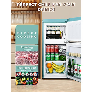 Anypro 3.2 Cu.Ft Compact Refrigerator Mini Fridge with Freezer, Retro Double Door Small Fridge with Freezer, 7 Level Thermostat & Removable Shelves, Small Refrigerator for Dorm, Office, Bedroom, Blue