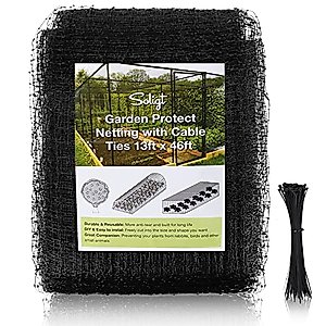 Soligt Bird Netting for Garden 13FT X 46FT Extra Wide Garden Netting with 100 Ties for Vegetable Raised Bed, Fruit Trees & Other Plants, Anti Bird Squirrel Deer Reusable Protection Net