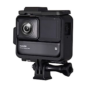 Housing Case for Insta360 ONE R Boosted Battery Frame, Protective Shell Cage Mount Bracket Accessories with Hot Shoe (Black)