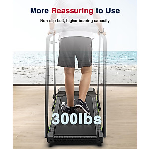 Redliro Walking Treadmill for Senior with Long Handrail, 300 lbs Capacity, Recovery Fitness Exercise Machine Foldable for Home with LCD Display, Holder for Phone & Cup