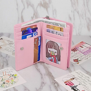 Womens Leather RFID Cute Cartoon Panda Wallet Purse Wristlets with Coins Pocket Pink