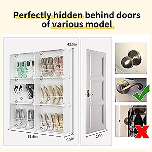 MAGINELS 6-Pair Shoe Rack Organizer with Cover, Slim Shoe Storage Cabinet,Behind Door, Narrow Shoe Shelf for Closet,entryway,White