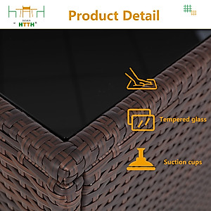 HTTH 4-Piece Outdoor Patio Furniture Sets Wicker Sofa with Cushions and Coffee Table Garden Lawn Pool Backyard Outdoor Sofa Sets (Brown-Beige)