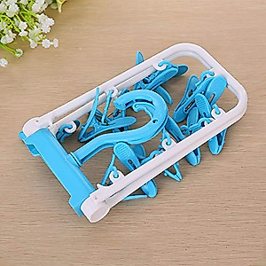 Amlrt 2 Packs Travel Foldable Portable Hanging Drying Rack， Laundry Drying Space Saving Travel Rotatable Plastic 12 Clips (Rose and Blue)
