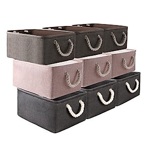 SAMORADREA Storage Basket Bins 9 Pack Decorative Baskets Bulk Storage Baskets Cubes Containers with 2/Handles for Clothes Storage, Books, Home, Office, Garage, Bedroom, (Black/Pink/Brown)