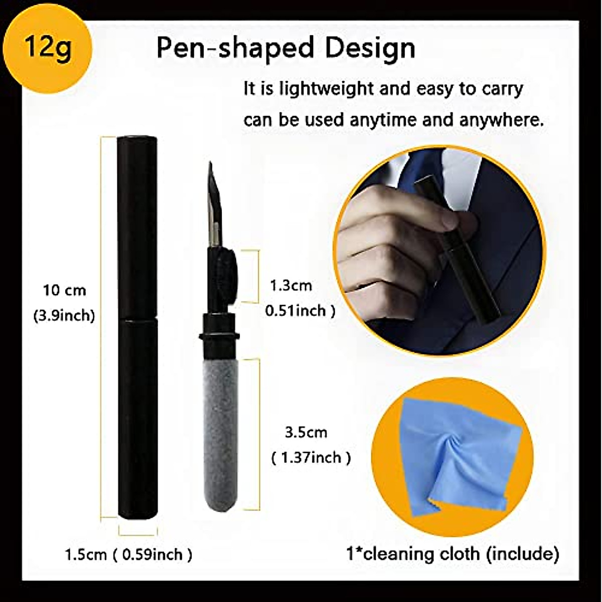 Bluetooth Earbuds Cleaning Pen, Multifunction Earphones Cleaner Suitable for Headset,Keyboard, Phone and Camera Lens (Black)