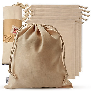 Organic Cotton‌ ‌Produce‌ ‌Bags,‌ 5 Pcs. ‌Large,‌ Organic, and ‌Reusable‌ ‌Canvas‌ ‌Muslin‌ ‌‌‌Drawstring‌ ‌‌Sack‌ ‌for‌ Organizing, ‌Shopping,‌ Storage,‌ ‌Grocery,‌ Dust Cover, and ‌Gift