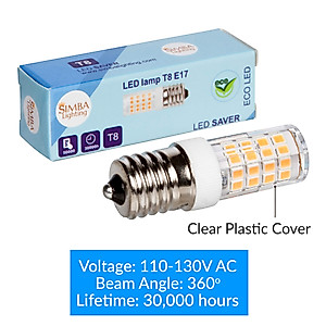 Simba Lighting LED E17 Microwave Appliance Light Bulb (2 Pack) 4W T8 40W Incandescent Replacement for Under Hood, Stove Top, Range, 120V, Intermediate Screw Base, Non-Dimmable, 3000K Soft White
