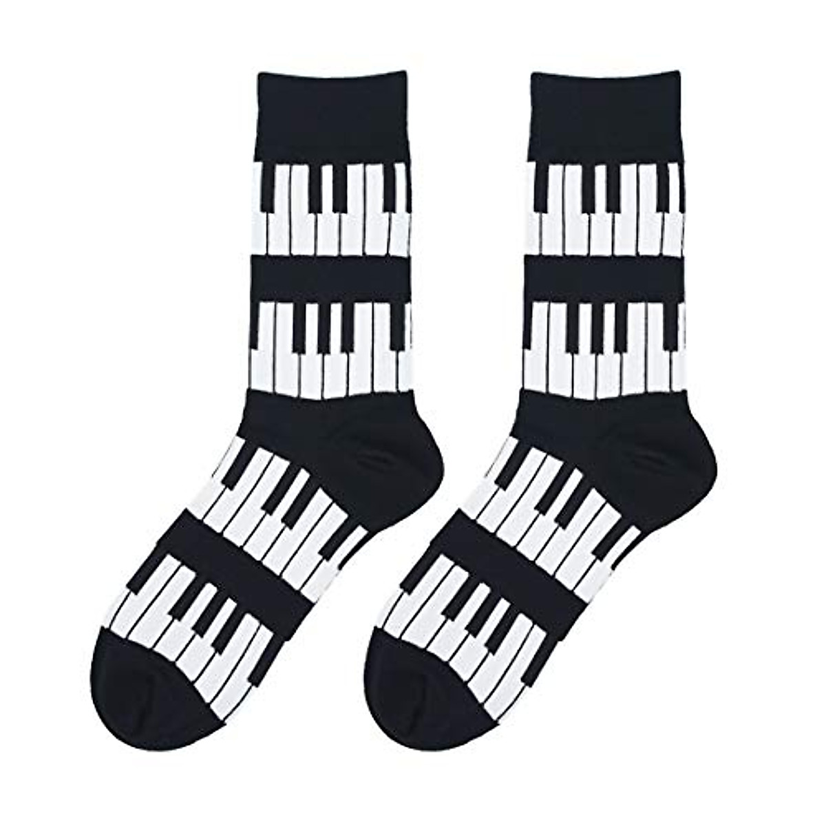 Crazy Socks, Unisex, Graphic, Piano Keys, Crew Socks, Novelty Silly Fun Cute