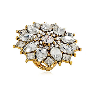 Dtja Boho Geometric CZ Flower Statement Ring for Women Gold Tone Bohemian Antique Mosaic Crystal Expandable Adjustable Open Wrap Finger Rings Comfort Fit Exaggerated Indian Bollywood Party Jewelry