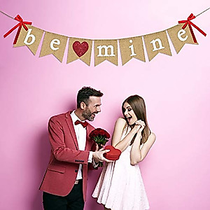 Be Mine Burlap Banner | Valentine's Day Decorations | Valentines Banner with Glitter Heart Sign | Be Mine Bunting Banner | Valentines Day Indoor Outdoor Home Office Hanging Decor