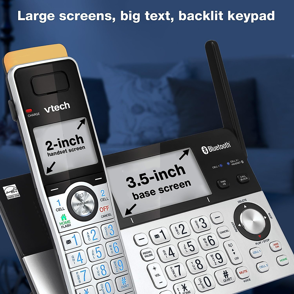 VTech IS8151-5 Super Long Range 5 Handset DECT 6.0 Cordless Phone for Home with Answering Machine, 2300 ft Range, Call Blocking, Bluetooth, Headset Jack, Power Backup, Intercom, Expandable to 12 HS