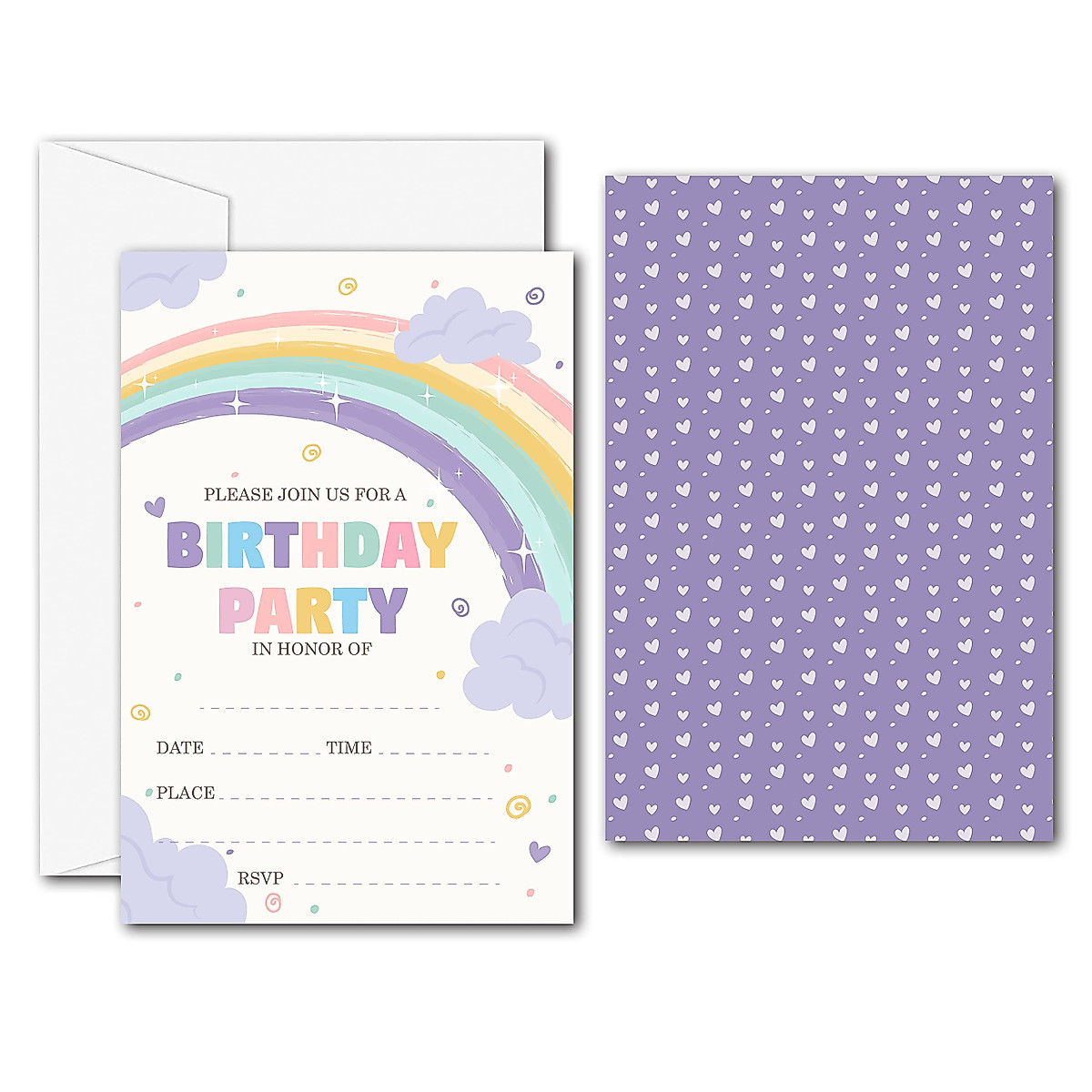Rainbow Birthday Party Invitations - Rainbow Party Supplies - Fill in The Blank Birthday Party Invites - 20 Invitation Cards With 20 Envelopes (003A)