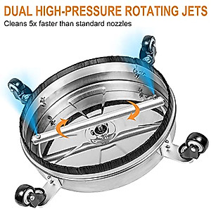 BEETRO 15'' Pressure Washer Surface Cleaner Attachment with 4 Wheels, Stainless Steel Housing and 2 Spray Wands,Power Washer Accessory for Cleaning Driveway, Sidewalk, Patio,Max. 4000 PSI