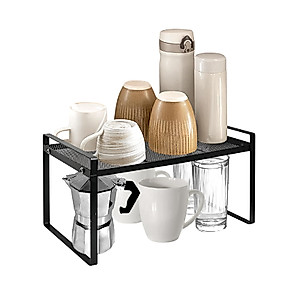 Vicosey Cabinet Shelf , Shelf organizer,Rustproof Kitchen Counter and Cabinet Shelf , Space Saver Under Cabinet Shelf , Cupboard, Plate, Dish, Counter & Pantry Organizer Organization,Black/Iron