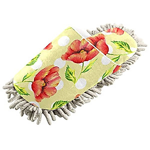 Watercolor Poppy Flower Mop Slippers Shoes Cover for Floor Cleaning Washable Dust Hair Dirty Cleaners Microfiber Mop Socks for Kitchen Office House