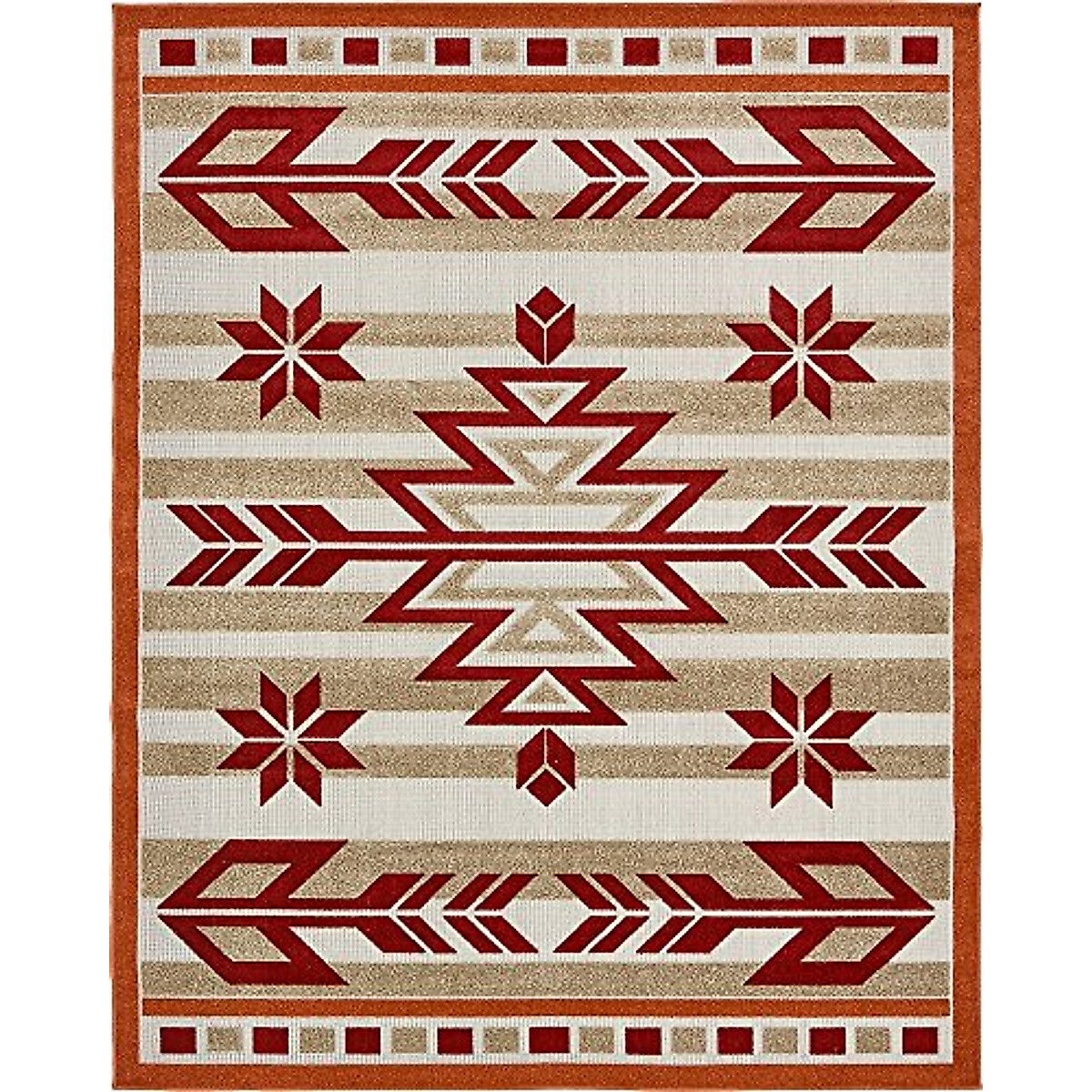 Unique Loom Outdoor Modern Collection Area Rug - Albuquerque (8' x 10' Rectangle, Burgundy/ Beige)