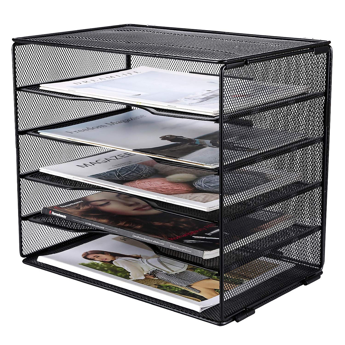 EasyPAG 5 Tier Mesh Desk File Organizer Office File Sorter Desk Trays Classroom Paper Organizer for Letter Legal File Holder Screwless Design,Black