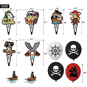Birthday Decorations - Pirate Party Decorations GOGOPARTY Pirate Birthday Decorations for Men, Boys, Kids, Him, Happy Birthday Banner Balloons Cake Toppers Hanging Swirls Pirate Themed Party Supplies