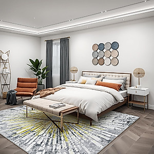 Lahome 8x10 Rugs for Living Room, Modern Area Rugs 8x10 Bedroom Rug Aesthetic Low-Pile Soft Dining Room Rug, Washable Abstract Golden Carpet Indoor for Kids Playroom Nursery