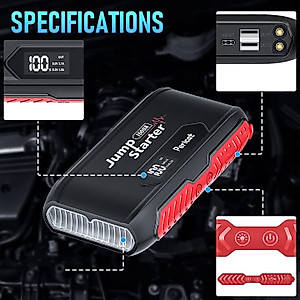 1500A Peak 18000mAh Portable Jump Starter Pack(Up to 7.0L Gas and 5.5L Diesel Engine), 12V Auto Booster Battery Charger Lithium Car Jump Starter Box with LED Screen & Light